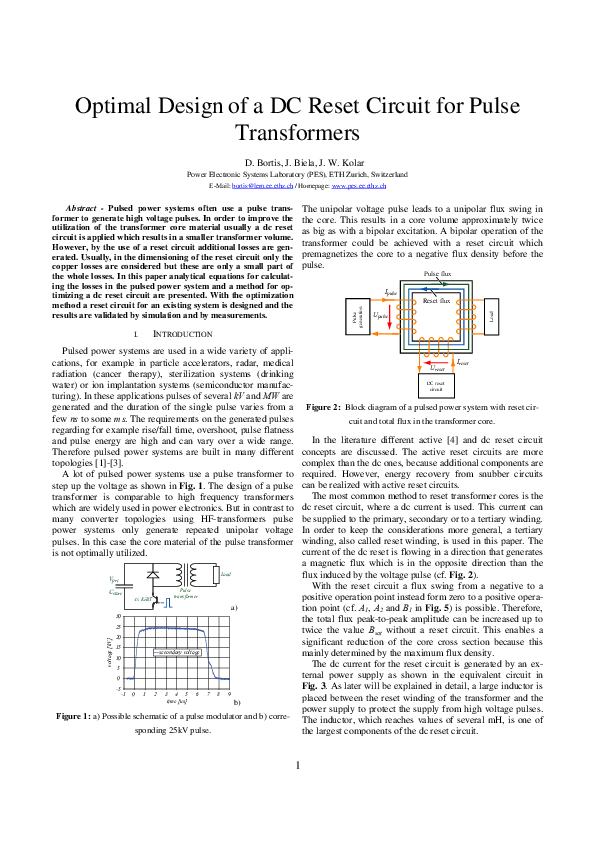 (PDF) Optimal Design of a DC Reset Circuit for Pulse Transformers