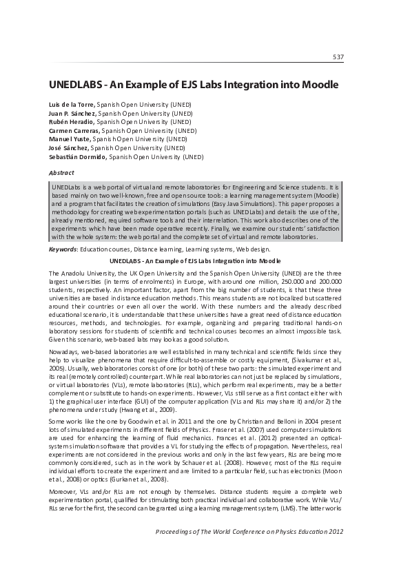 (PDF) UNEDLABS - An Example of EJS Labs Integration Into Moodle