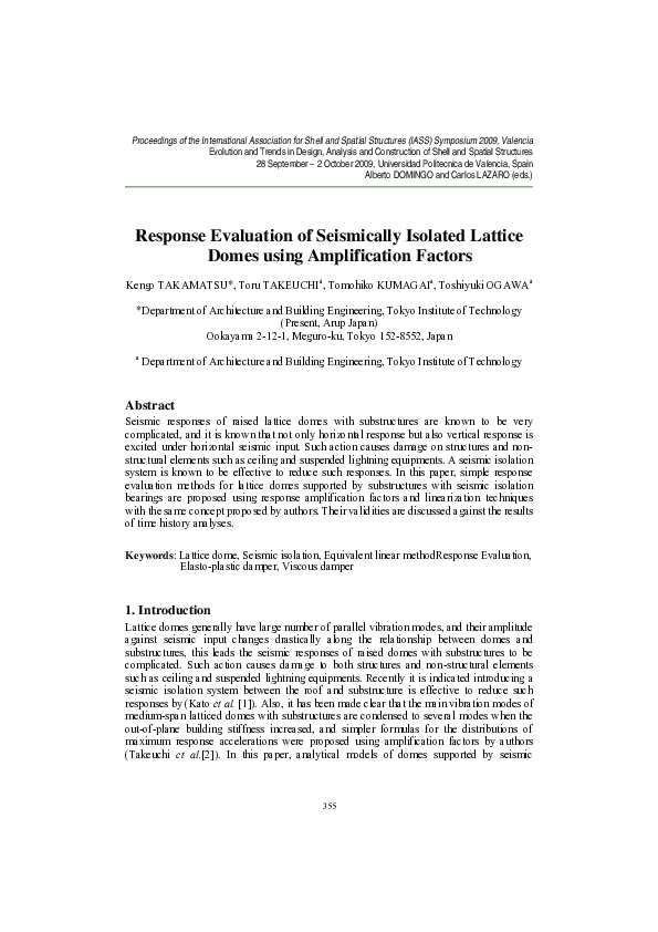 Pdf Response Evaluation Of Seismically Isolated Lattice Domes Using Amplification Factors