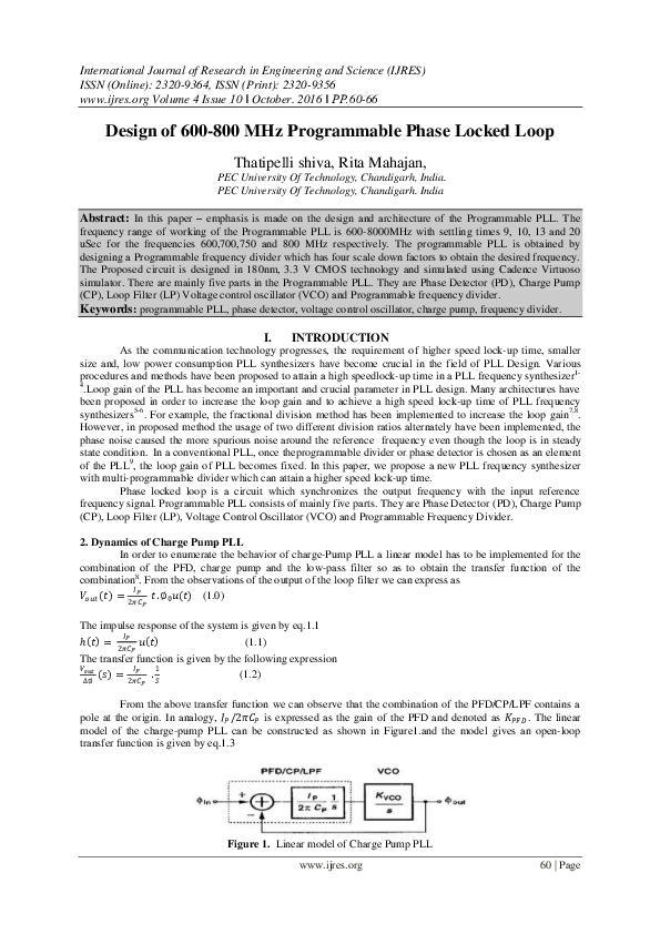 (PDF) Design of 600-800 MHz Programmable Phase Locked Loop