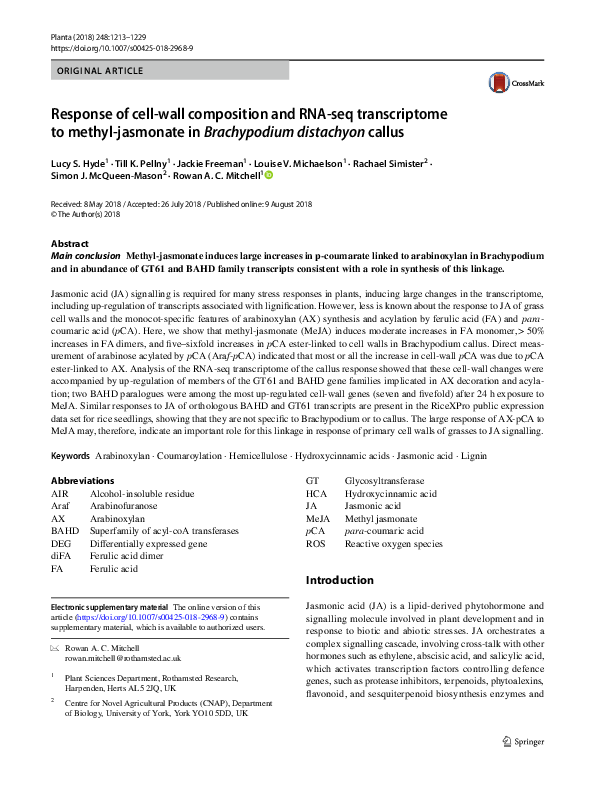 (PDF) Response of cell-wall composition and RNA-seq transcriptome to methyl-jasmonate in ...