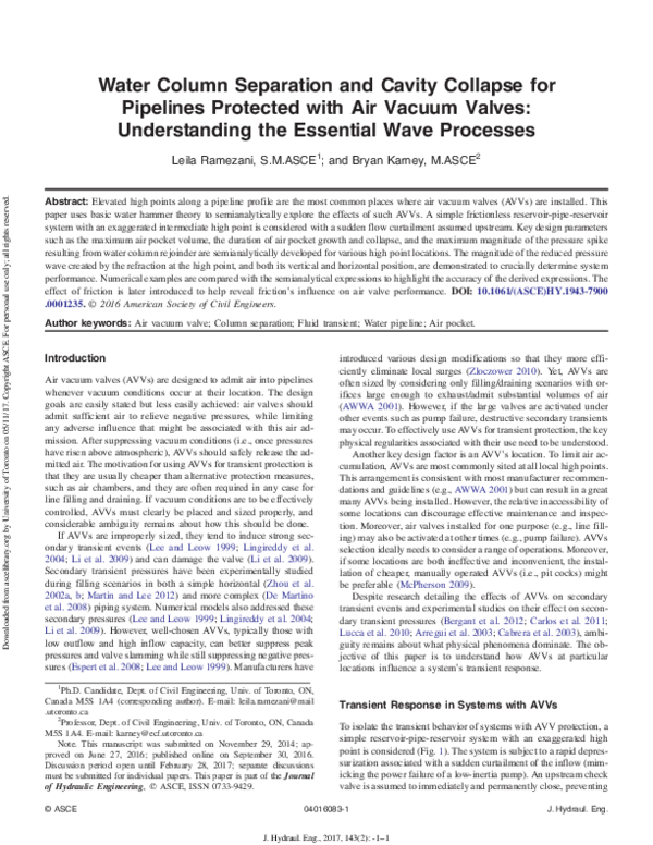 (PDF) Water Column Separation and Cavity Collapse for Pipelines ...