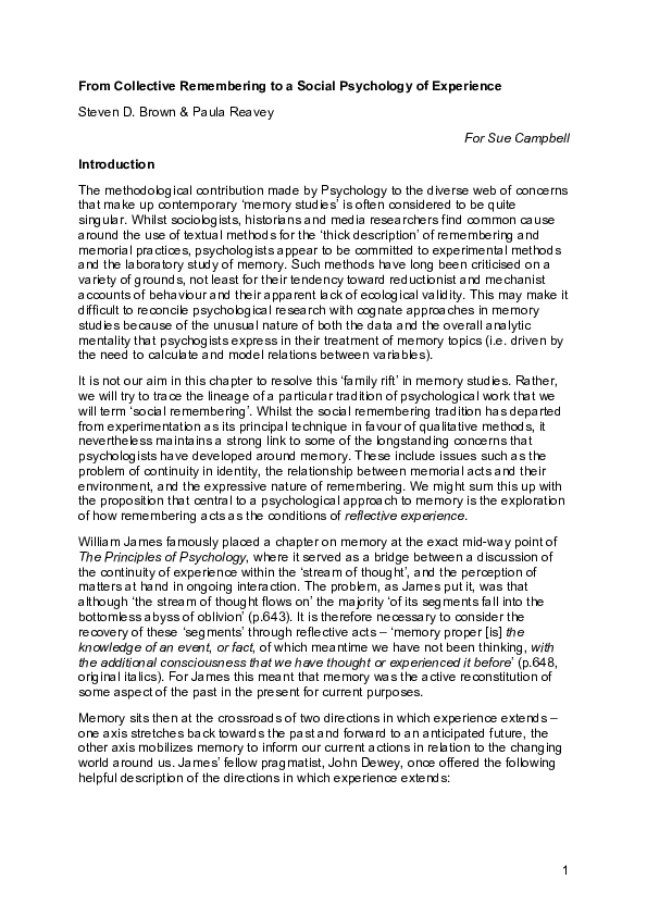 (PDF) Experience and Memory