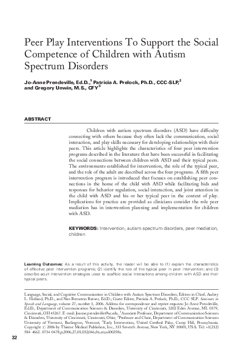(PDF) Peer Play Interventions To Support the Social Competence of ...