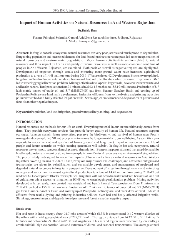 (PDF) Impact of Human Activities on Natural Resources in Arid Western ...
