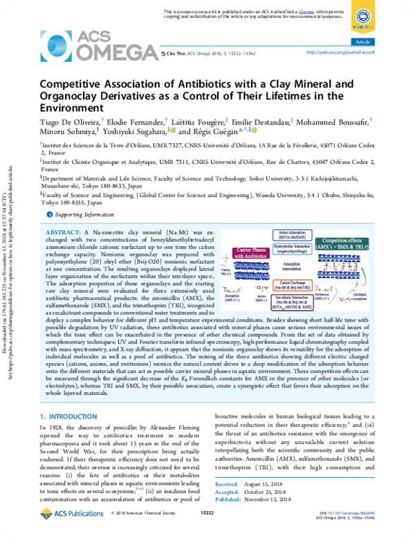 (PDF) Competitive Association of Antibiotics with a Clay Mineral and Organoclay Derivatives as a ...