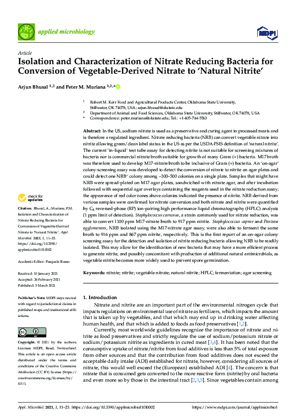 (PDF) Isolation and Characterization of Nitrate Reducing Bacteria for ...