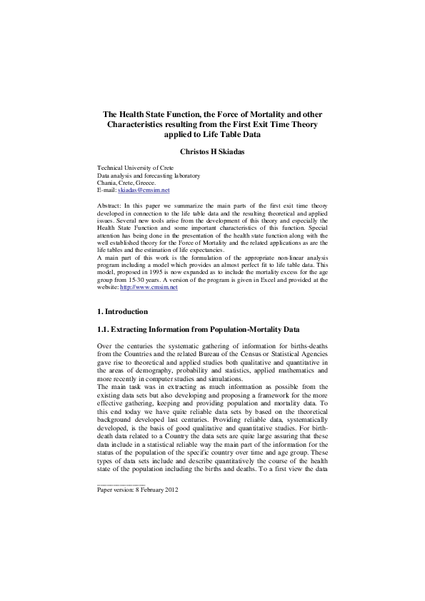 (PDF) The Health State Function, the Force of Mortality and ...