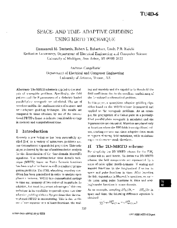 (PDF) Space- and time-adaptive gridding using MRTD technique | Linda Katehi - Academia.edu