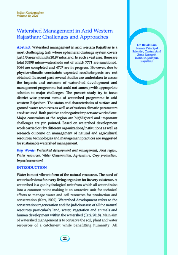 (PDF) Watershed Management in Arid Western Rajasthan; Challenges ans ...