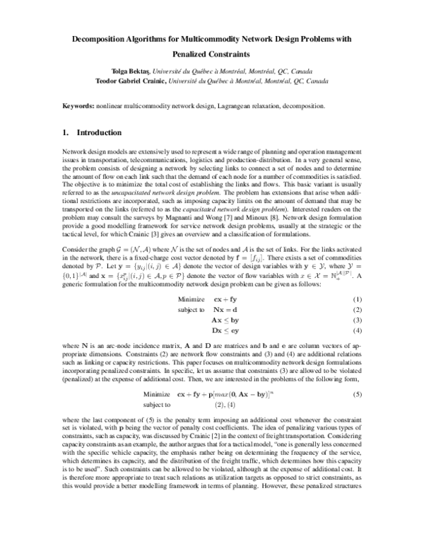 Pdf Decomposition Algorithms For Multicommodity Network Design Problems With Penalized Constraints