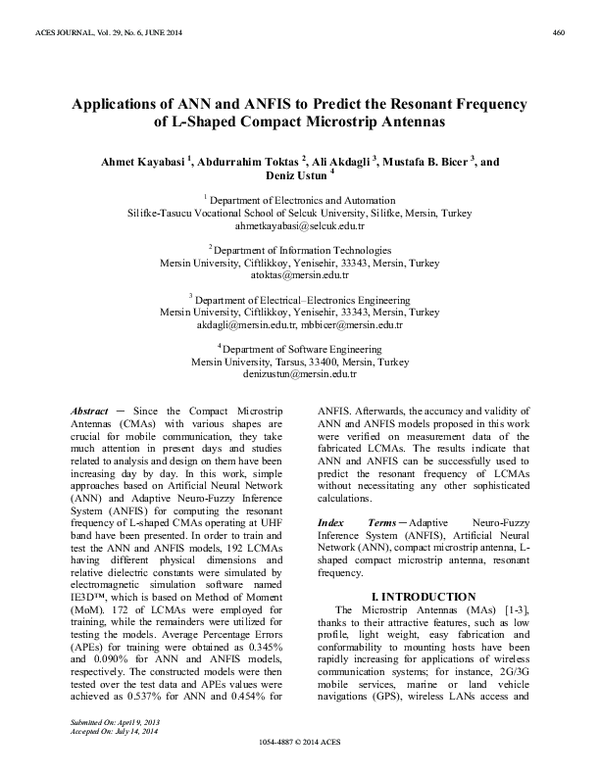 (PDF) Applications of ANN and ANFIS to Predict the Resonant Frequency ...