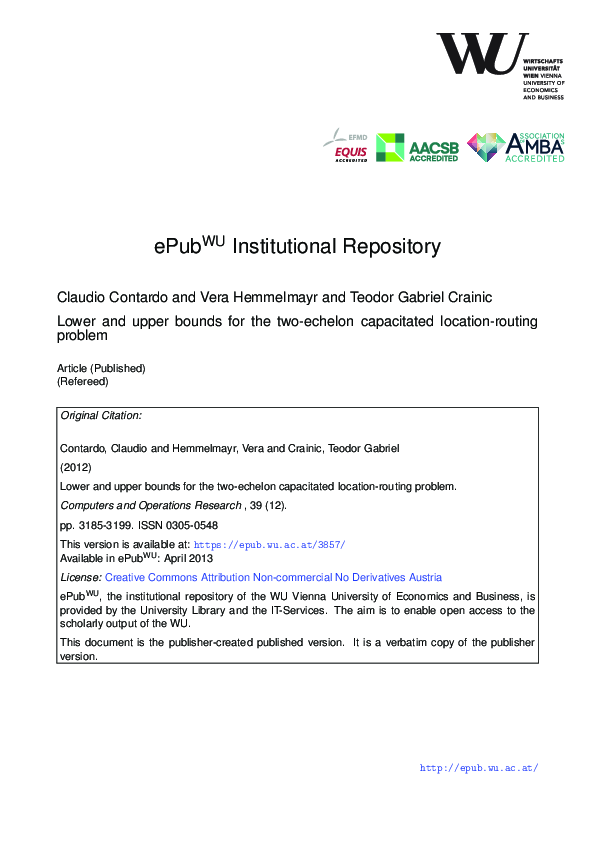 (PDF) Lower and Upper Bounds for the Two-Echelon Capacitated Location ...