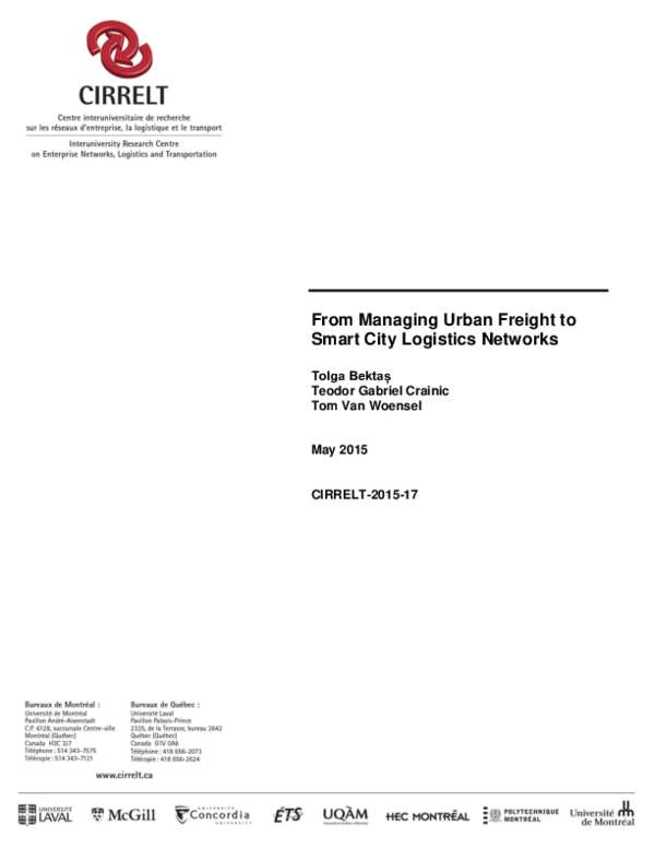 (PDF) From Managing Urban Freight to Smart City Logistics Networks