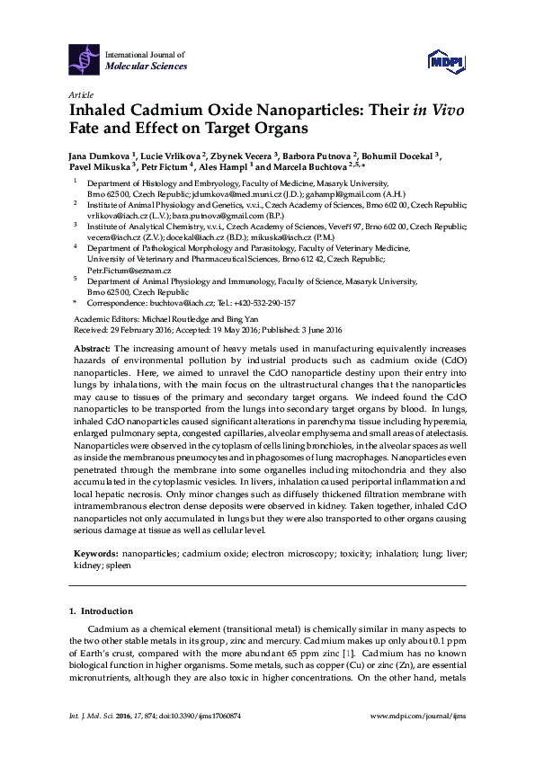 (PDF) Inhaled Cadmium Oxide Nanoparticles: Their in Vivo Fate and ...