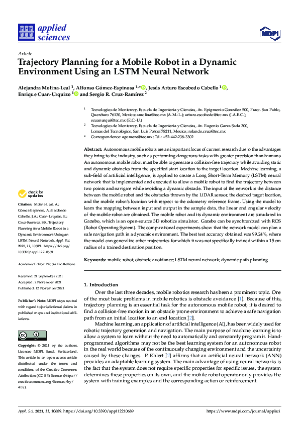 Pdf Trajectory Planning For A Mobile Robot In A Dynamic Environment Using An Lstm Neural Network