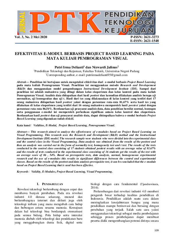 (PDF) Efektivitas E-Modul Berbasis Project Based Learning Pada Mata Kuliah Pemrograman Visual