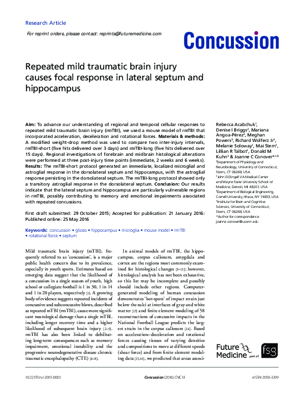 (PDF) Repeated mild traumatic brain injury causes focal response in ...