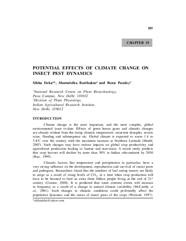 (PDF) Potential Effects of Climate Change on Insect Pest Dynamics