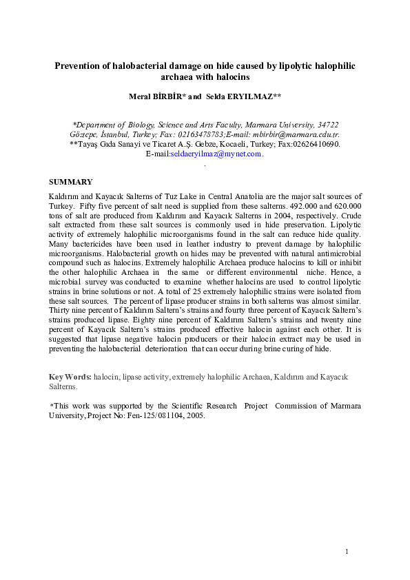 (PDF) Prevention of halobacterial damage on hide caused by lipolytic ...