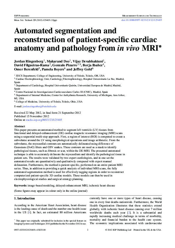 (PDF) Automated segmentation and reconstruction of patient-specific ...