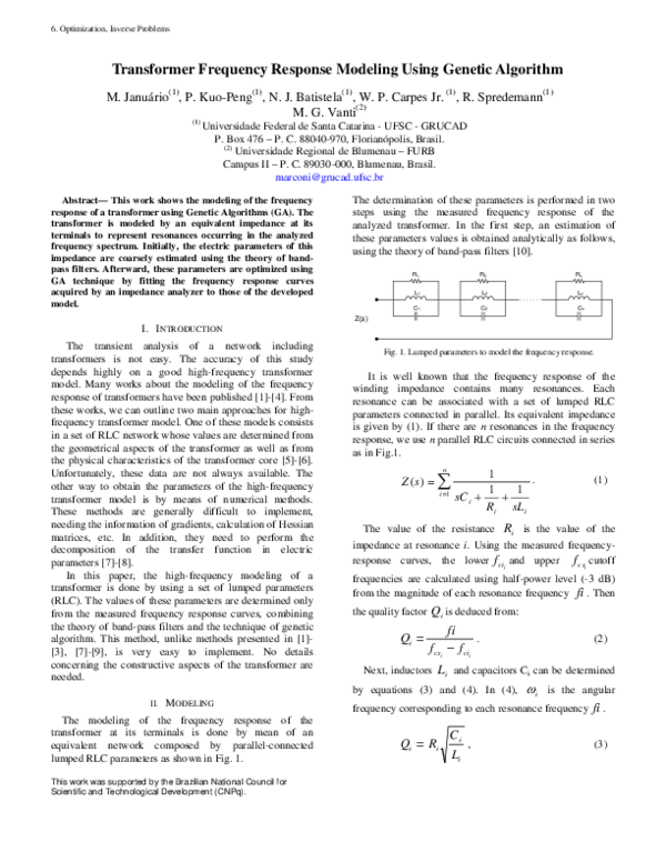Pdf Transformer Frequency Response Modeling Using Genetic Algorithm 5243