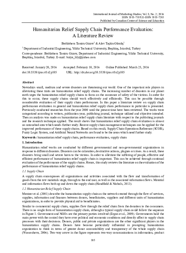 (PDF) Humanitarian Relief Supply Chain Performance Evaluation: A Literature Review