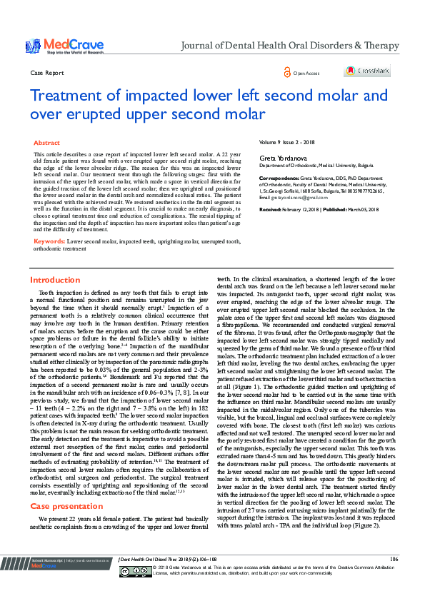 Pdf Treatment Of Impacted Lower Left Second Molar And Over Erupted 9875