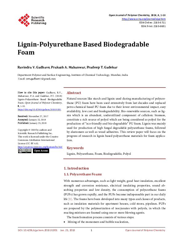 (PDF) Lignin-Polyurethane Based Biodegradable Foam