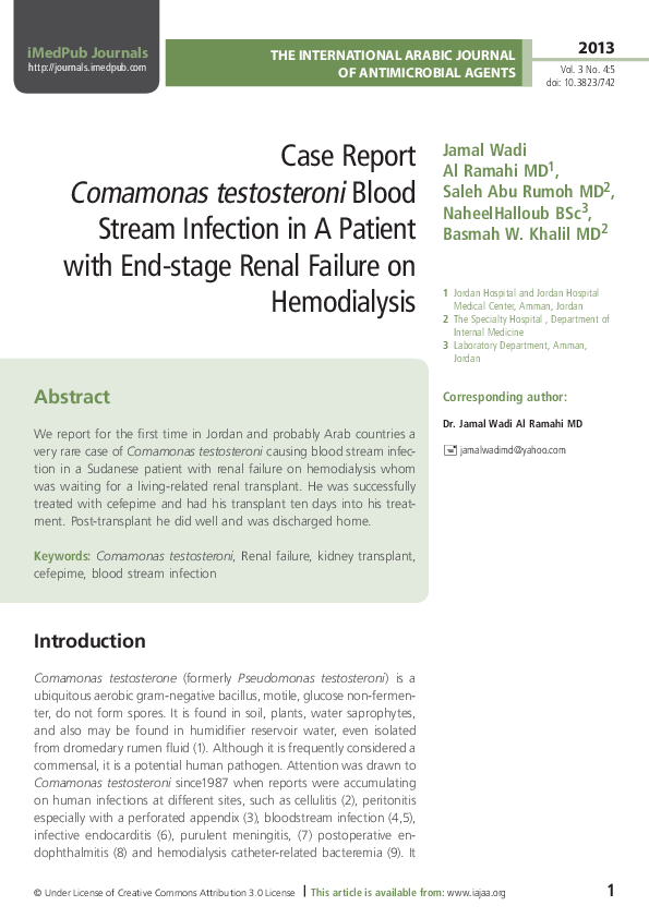 (PDF) Comamonas testosteroni Blood Stream Infection in A Patient with ...
