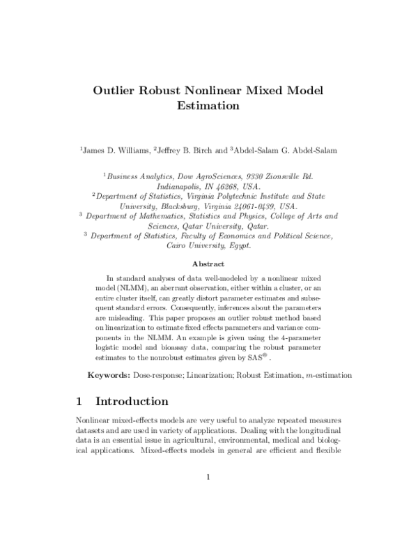(PDF) Outlier robust nonlinear mixed model estimation