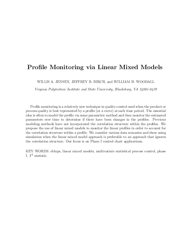 (PDF) Profile Monitoring via Linear Mixed Models