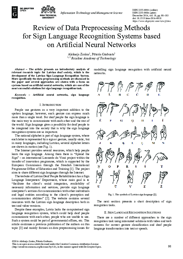 (PDF) Review of Data Preprocessing Methods for Sign Language ...