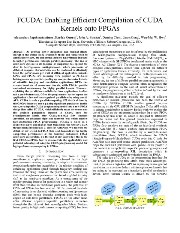 Pdf Fcuda Enabling Efficient Compilation Of Cuda Kernels Onto Fpgas