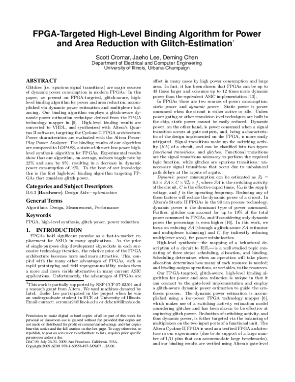 Pdf Fpga Targeted High Level Binding Algorithm For Power And Area