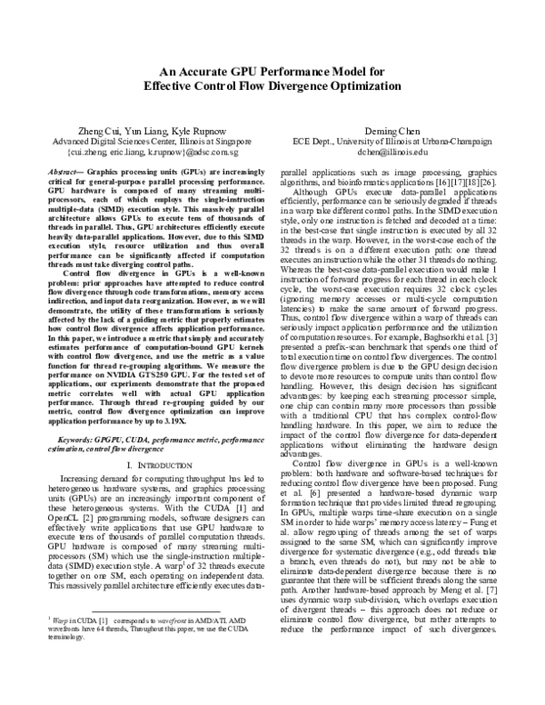 (PDF) An Accurate GPU Performance Model for Effective Control Flow Divergence Optimization