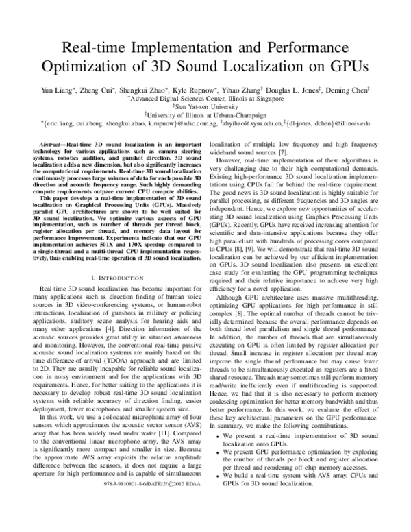 (PDF) Real-time implementation and performance optimization of 3D sound localization on GPUs