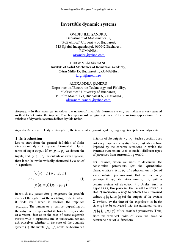 (PDF) Invertible dynamic systems | Luige Vladareanu - Academia.edu