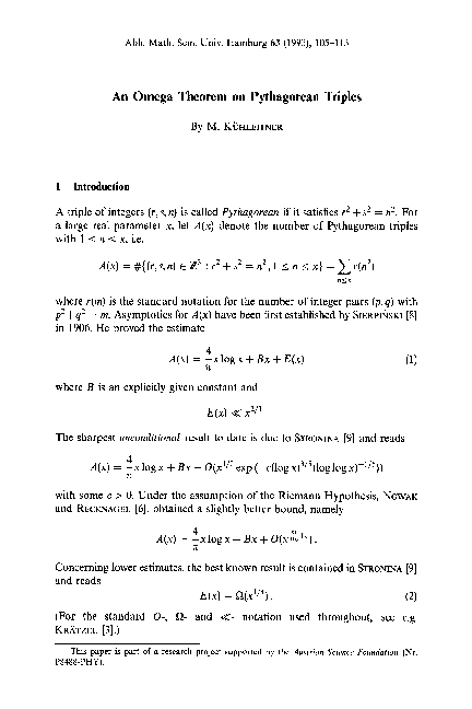(PDF) An omega theorem on pythagorean triples