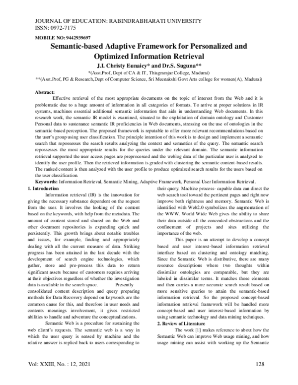 (PDF) Semantic-based Adaptive Framework for Personalized and Optimized Information Retrieval