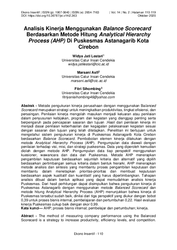 (PDF) Analisis Kinerja Menggunakan Balance Scorecard Berdasarkan Metode Hitung Analytical ...