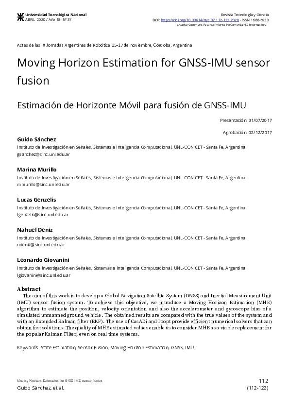 (PDF) Moving Horizon Estimation for GNSS-IMU sensor fusion