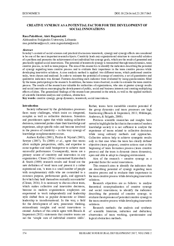 (PDF) Creative synergy as a potential factor for the development of ...