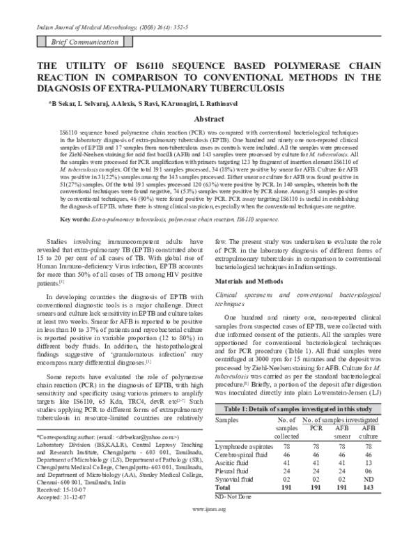 (PDF) The utility of IS6110 sequence based polymerase chain reaction in comparison to ...