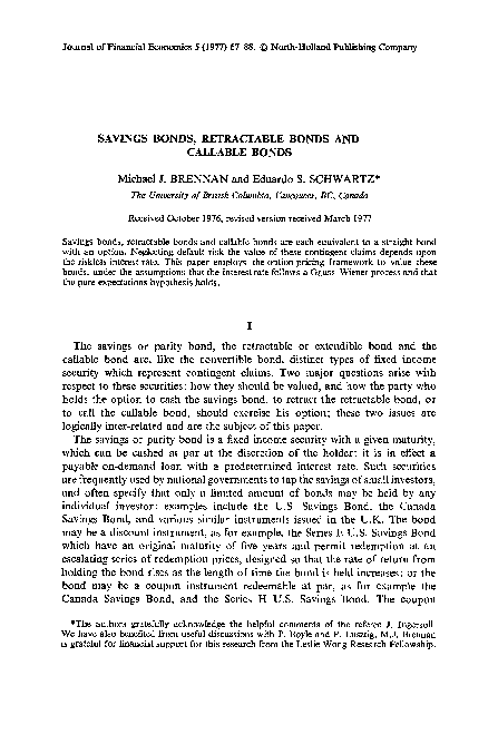 (PDF) Savings bonds, retractable bonds and callable bonds