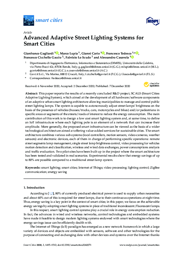(PDF) Advanced Adaptive Street Lighting Systems for Smart Cities