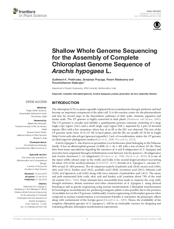 (PDF) Shallow Whole Genome Sequencing for the Assembly of Complete Chloroplast Genome Sequence ...