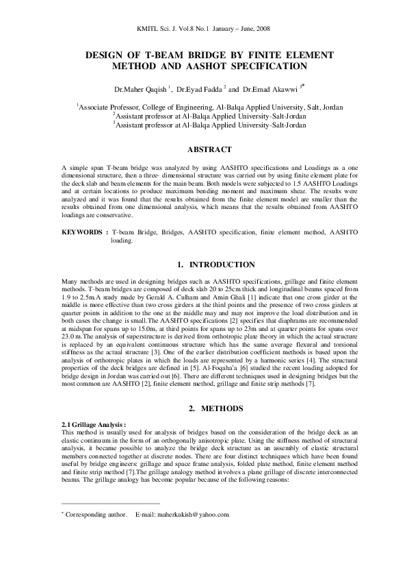 (PDF) Design of T-beam bridge by finite element method and AASHTO ...