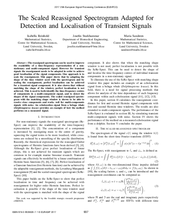 (PDF) The scaled reassigned spectrogram adapted for detection and ...