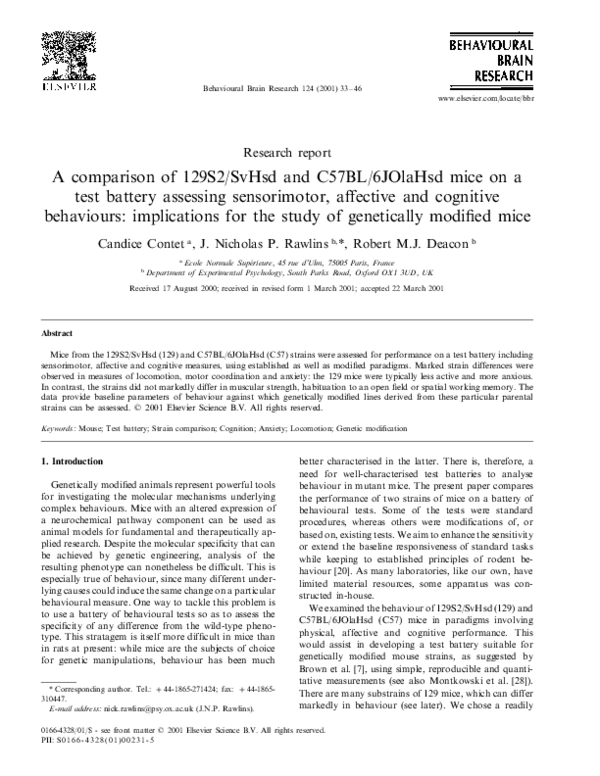 (PDF) A comparison of 129S2/SvHsd and C57BL/6JOlaHsd mice on a test ...